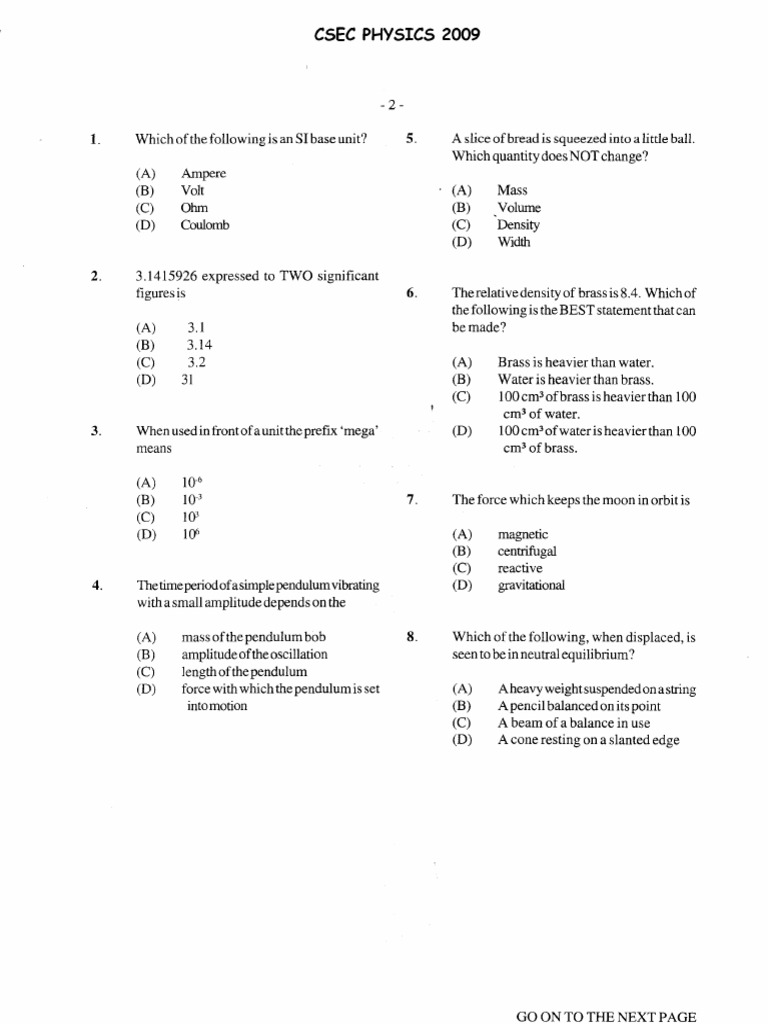 Physics Paper 1 2009 | PDF