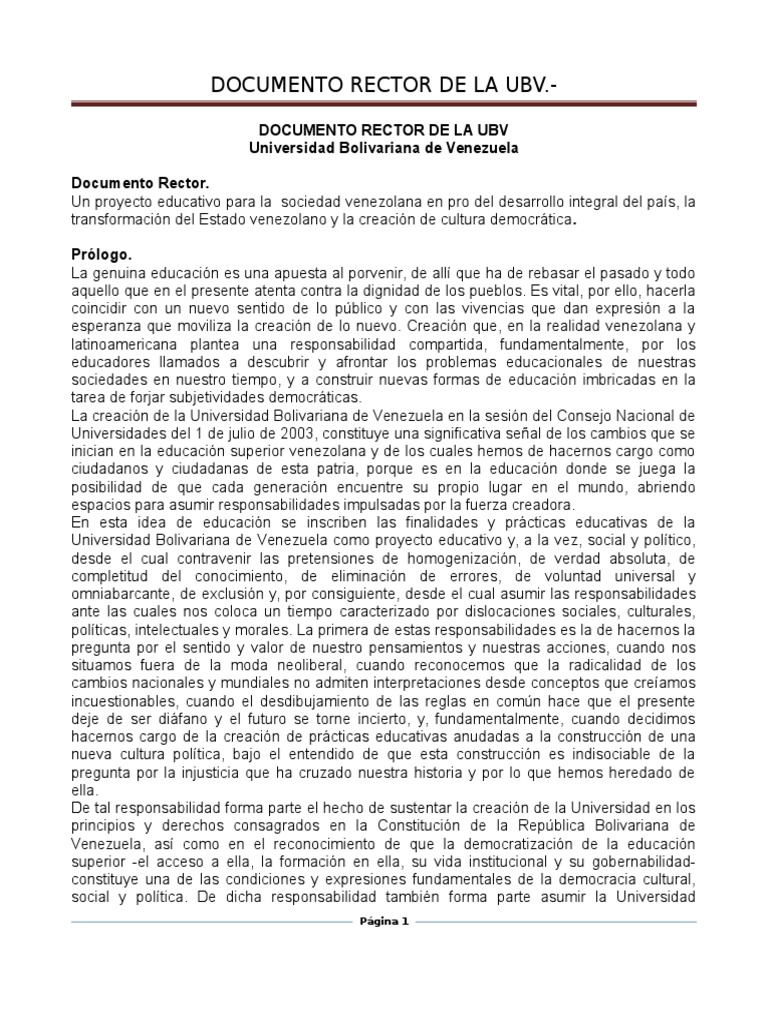 Documento Rector de La UBV | PDF | Democracia | Ideologías políticas