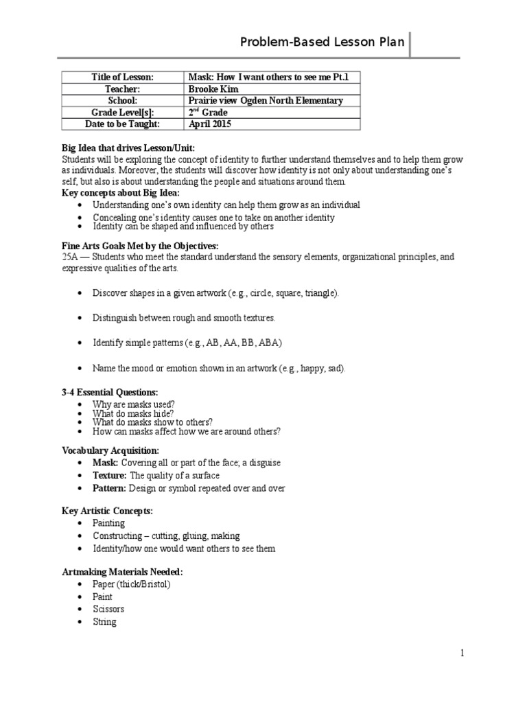 Problem-Based Lesson Plan | PDF | Identity (Social Science) | Lesson Plan