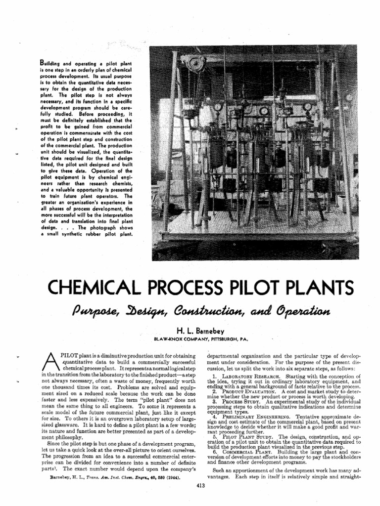 Chemical Process Pilot Plants. | PDF | Pipe (Fluid Conveyance) | Water