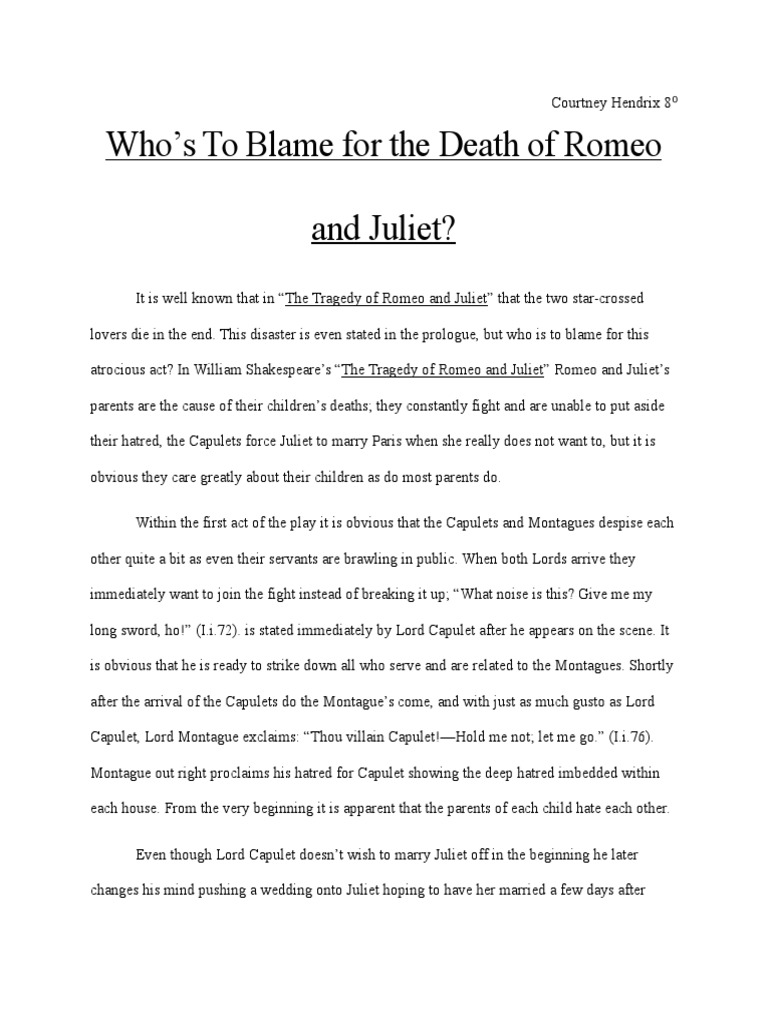 Whos To Blame For Romeo and Juliets Death | PDF | Characters In Romeo ...