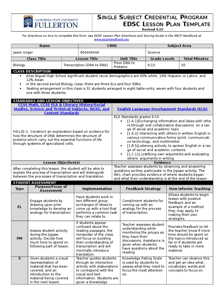 Lesson Plan Transcription | PDF | Vocabulary | Reading (Process)