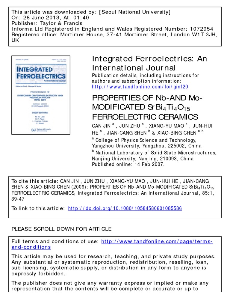 Integrated Ferroelectrics: An International Journal | PDF | Dielectric | X Ray Crystallography