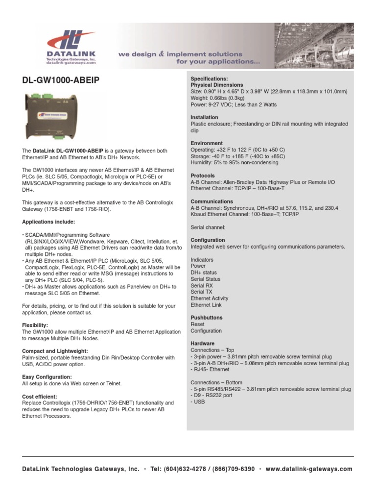 DL-GW1000-ABEIP Gateway Overview | PDF