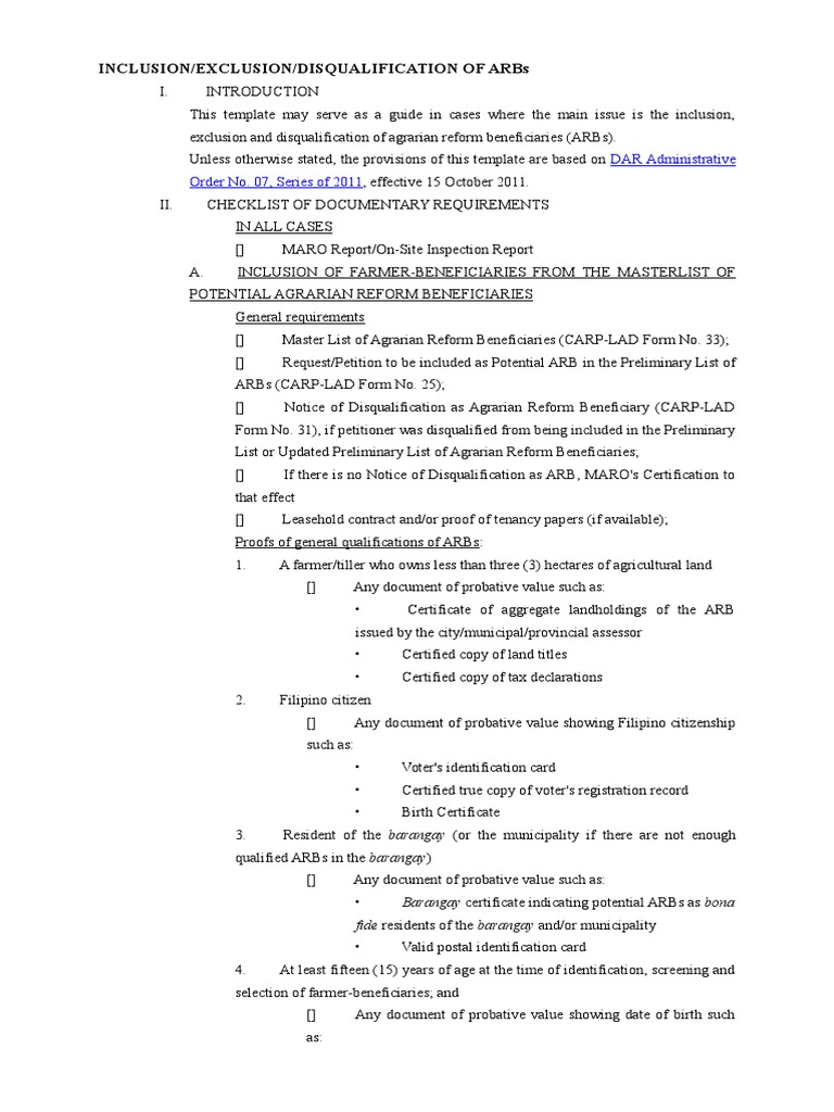 Inclusionexclusiondisqualification of Arb | PDF | Birth Certificate ...