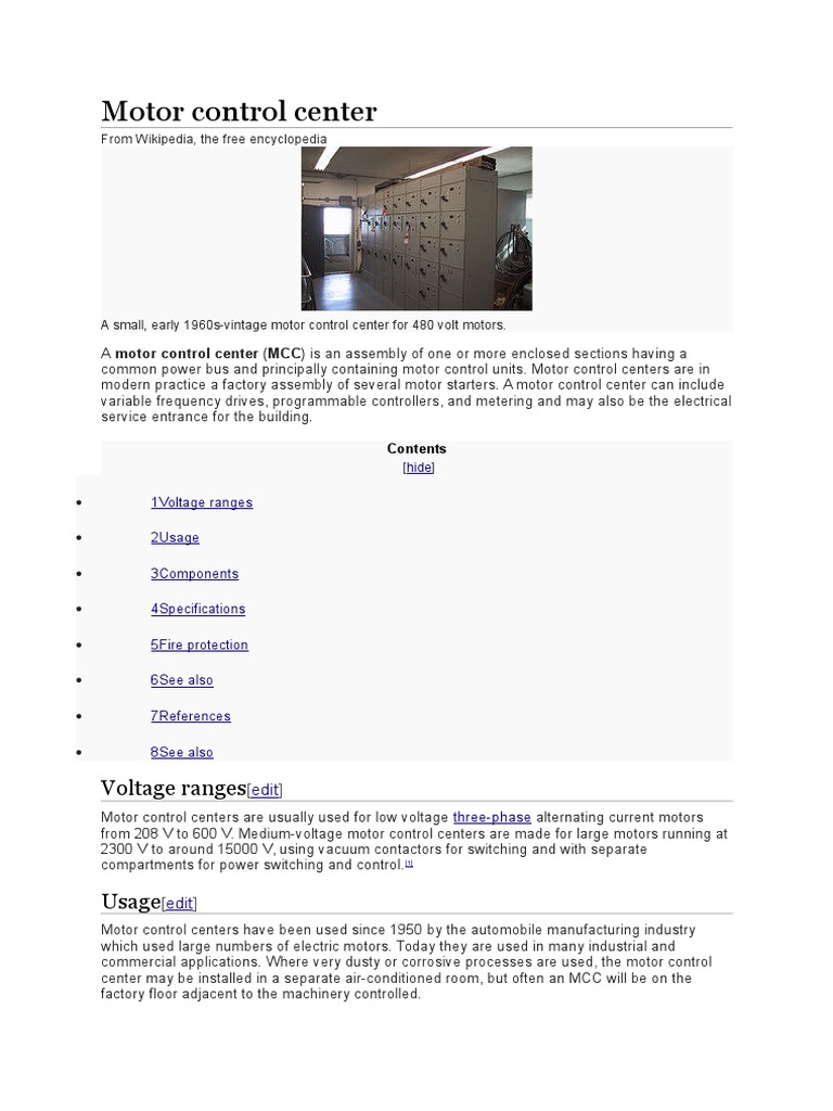 Motor Control Center: Voltage Ranges | PDF | Power (Physics) | Machines