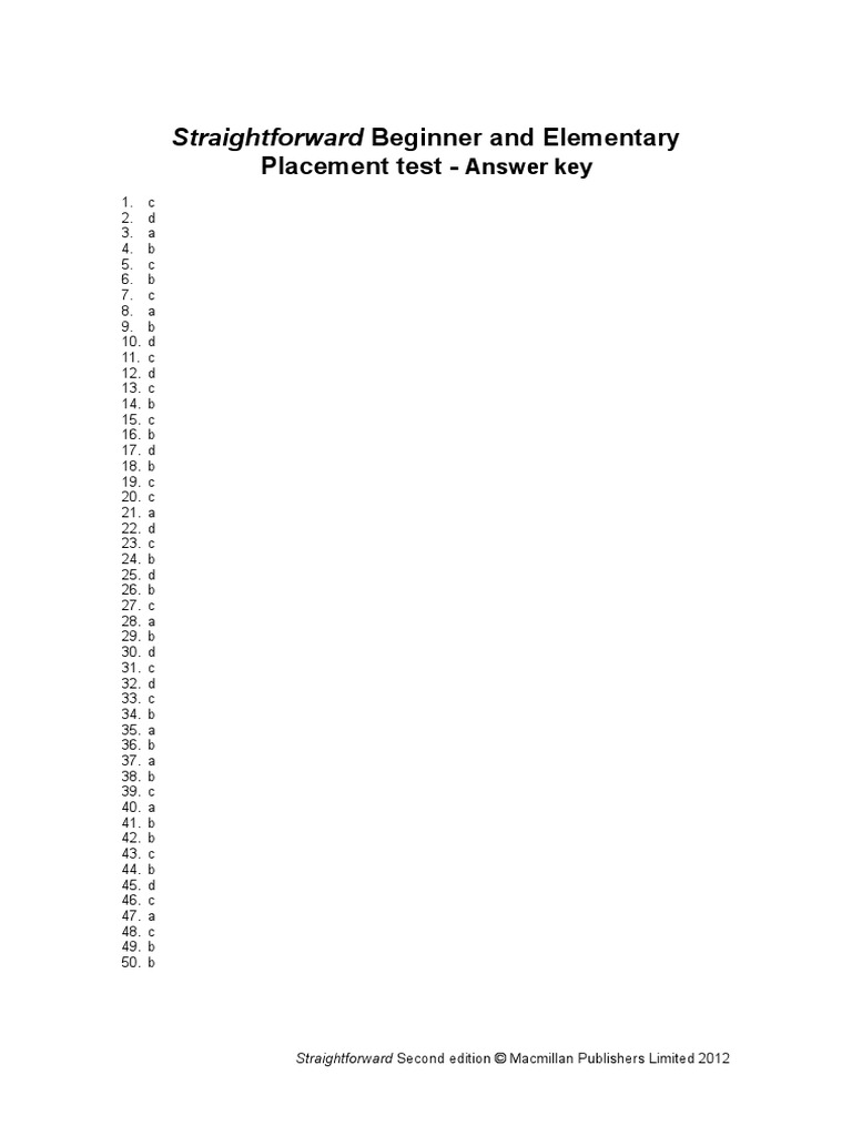 Beginner and Elementary Test Answers | PDF