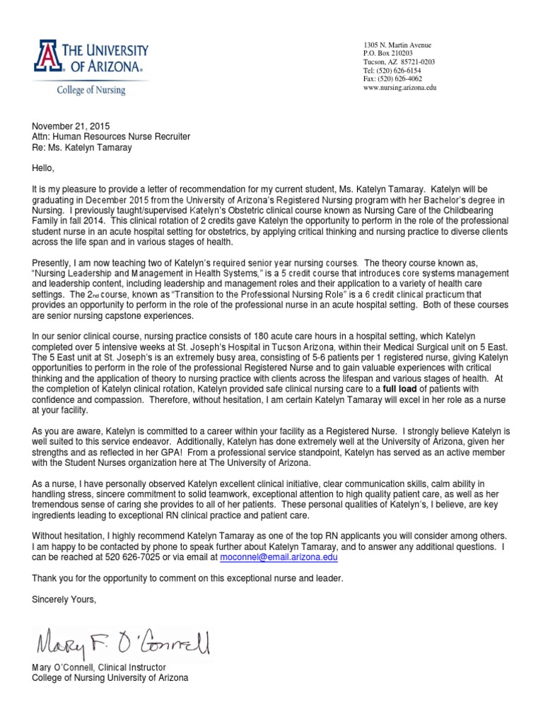 Letter of Rec - Mary | PDF | Nursing | Hospital