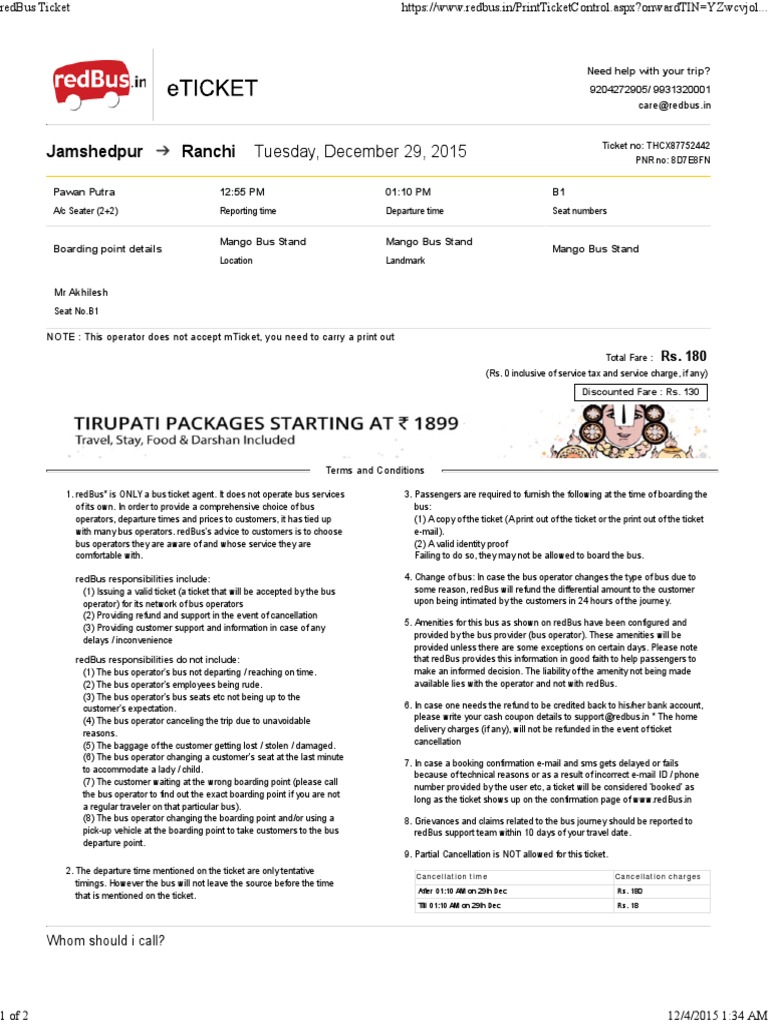 RedBus Ticket | PDF | Ticket (Admission) | Bus
