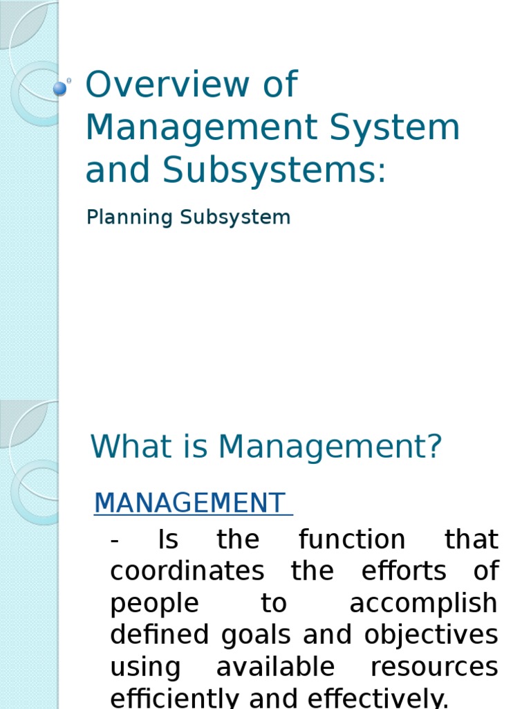Overview of Management System and Subsystems | PDF