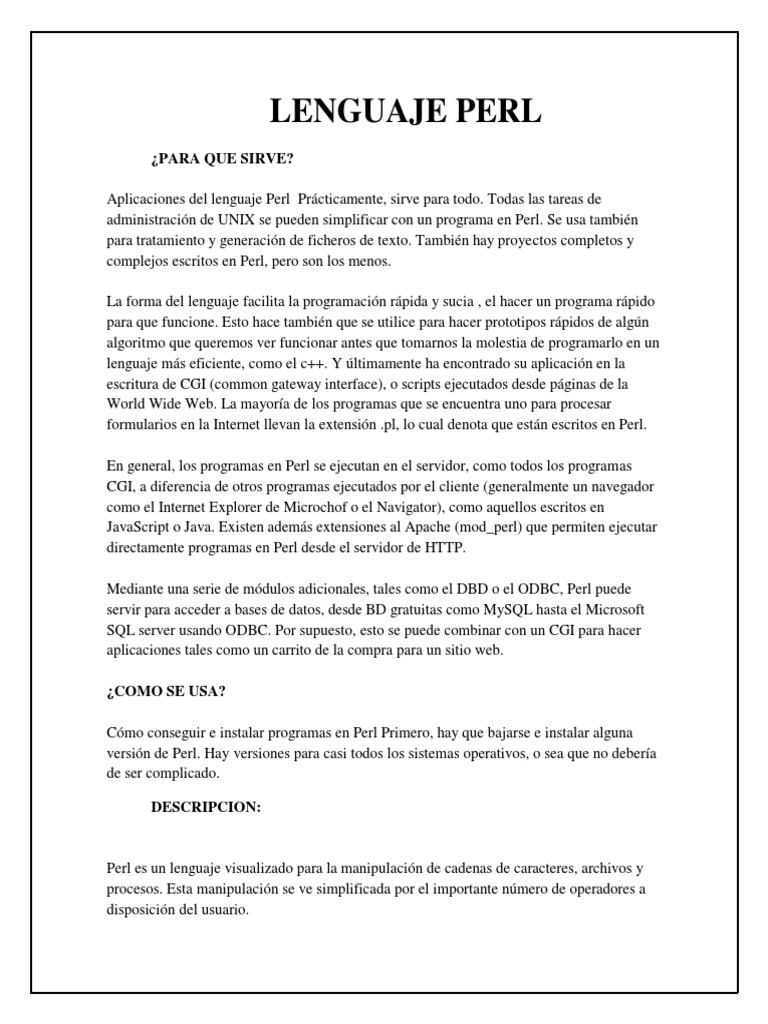 Guía de Uso y Aplicaciones de Perl | PDF | Perl | Lenguaje de programación