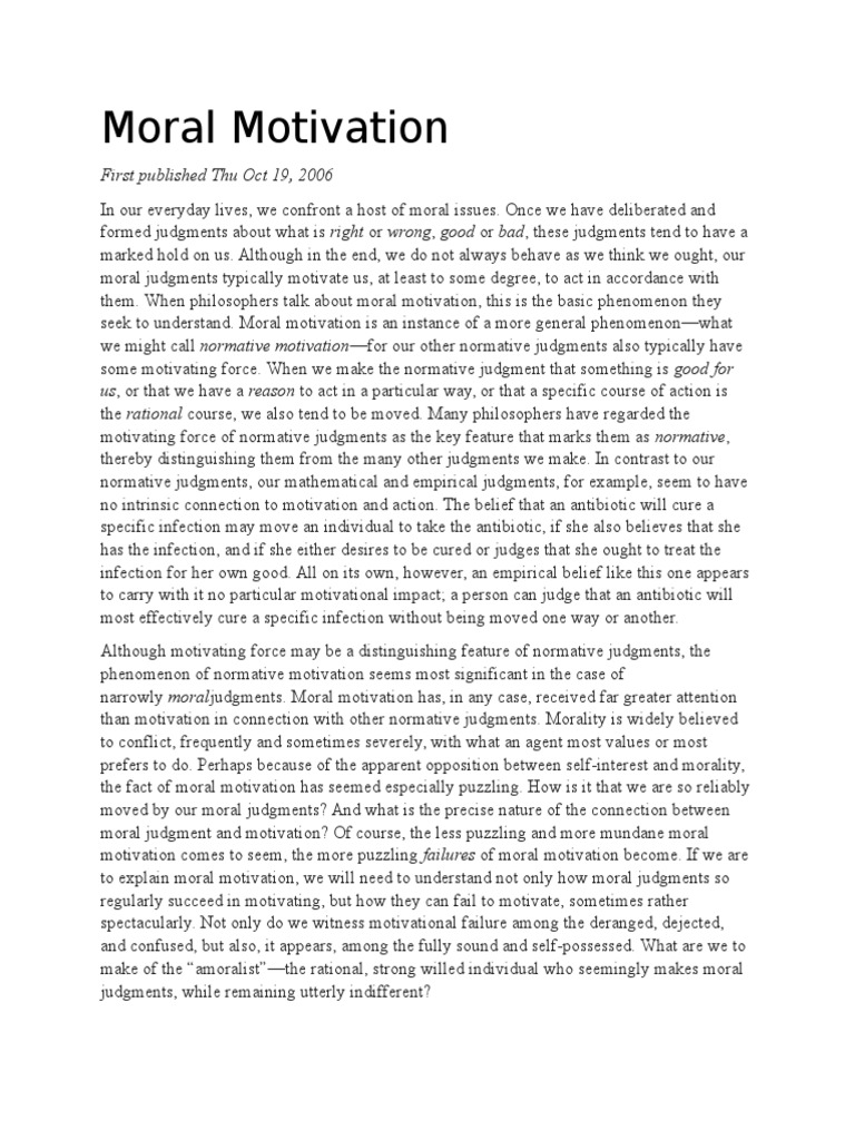 Moral Motivation | Download Free PDF | Internalism And Externalism ...