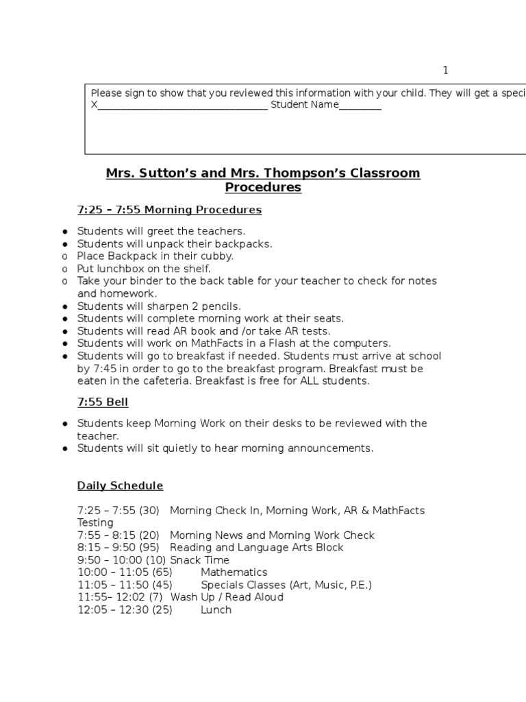 Classroom Procedures and Daily Schedule | PDF | Classroom | Homework