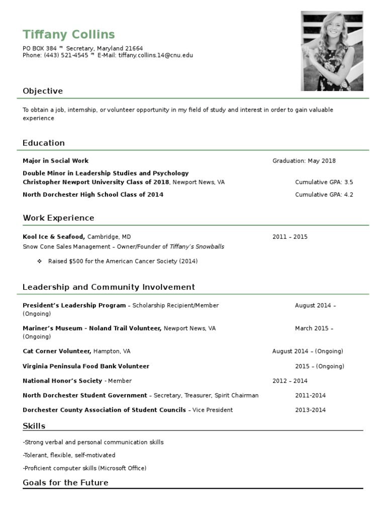 Social Work Resume of Tiffany Collins | PDF