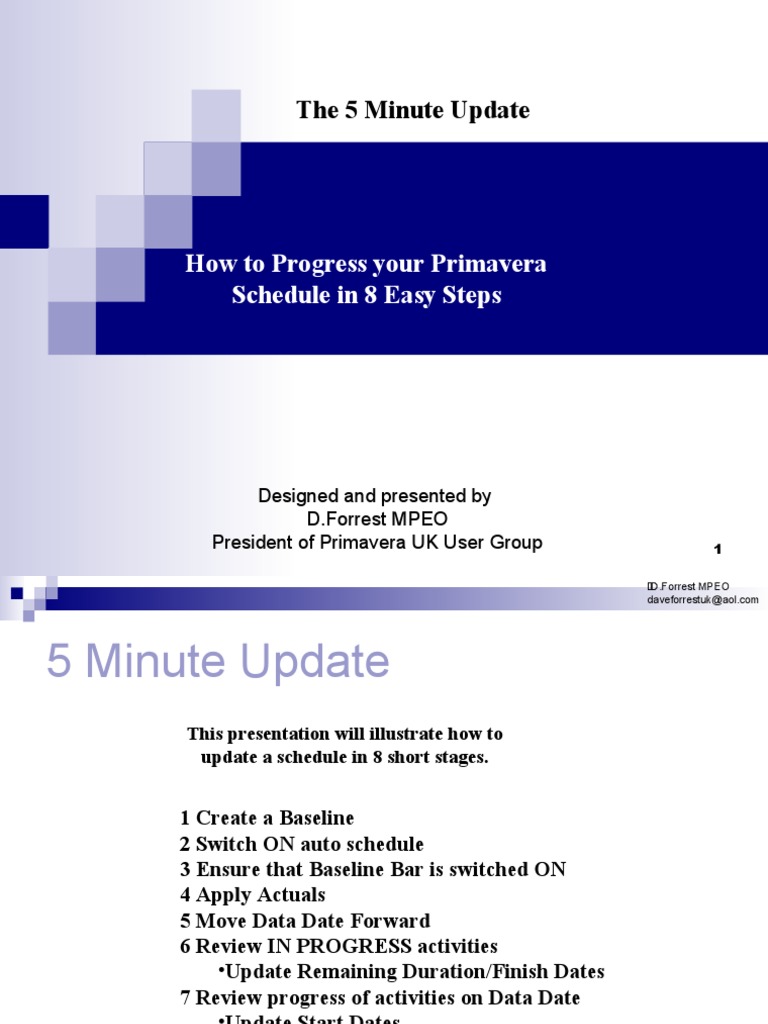 The 5 Minute Update: How To Progress Your Primavera Schedule in 8 Easy ...