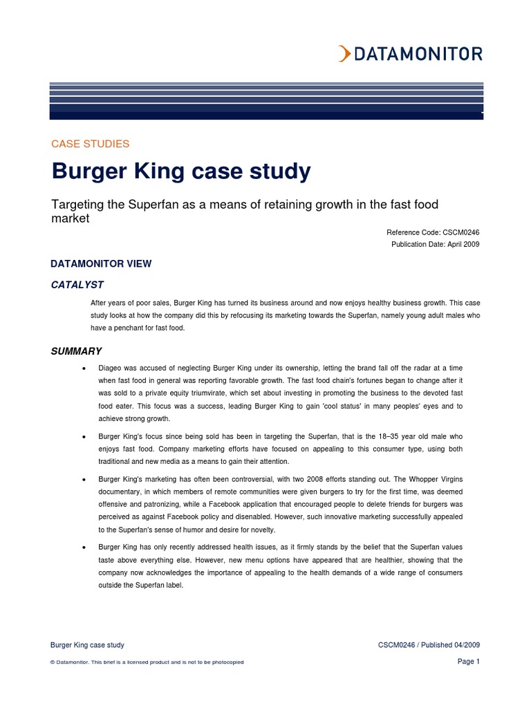 Burger King Case Study | PDF | Fast Food Restaurants | Mc Donald's
