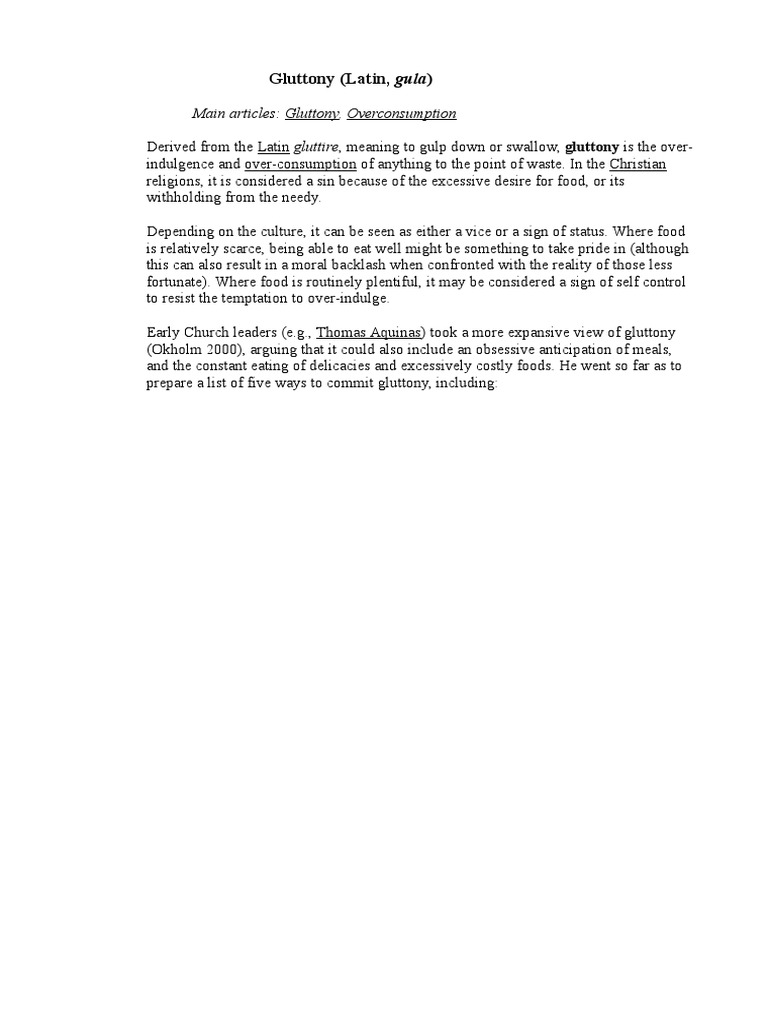Understanding Gluttony and Its Implications | PDF