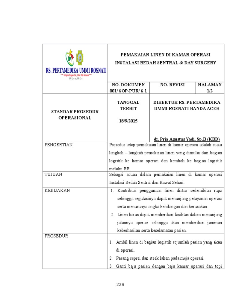 Pemakaian Linen Di Kamar Operasi | PDF