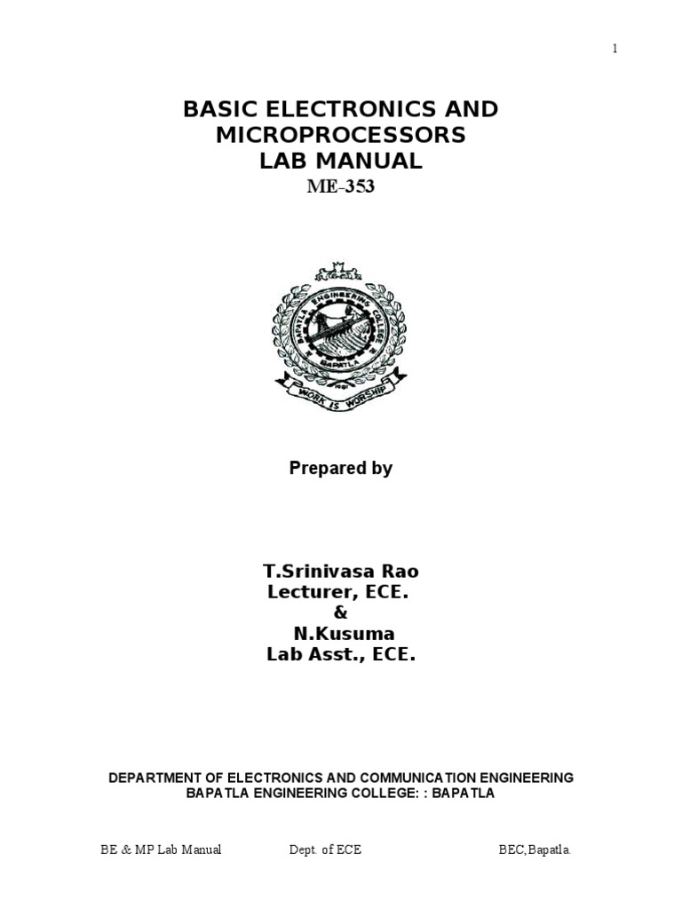 Basic Electronics and Microprocessors Lab Manual | PDF | Business