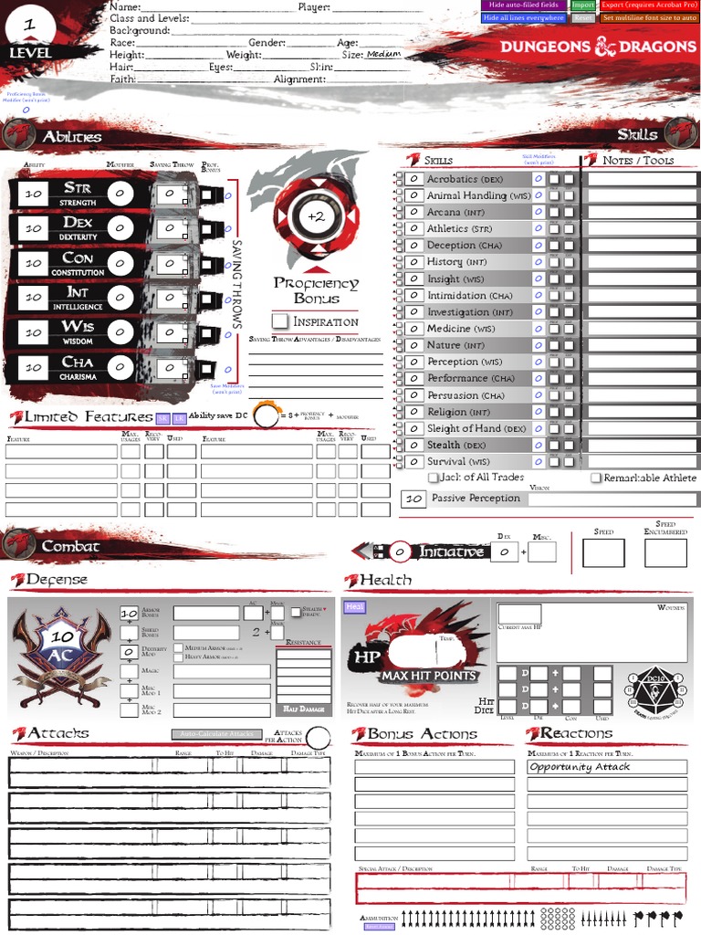 Character Sheet v4.8 (A4) | Dungeons & Dragons | Gaming