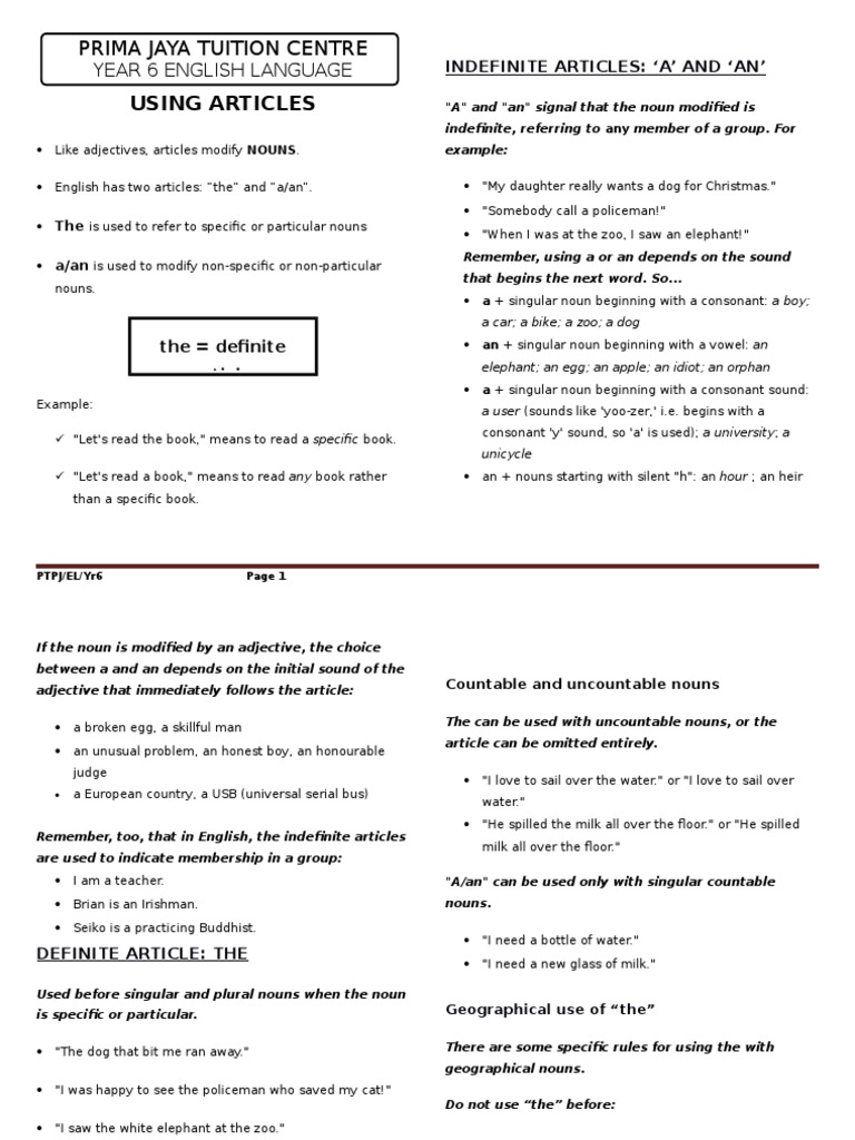 Using Articles | PDF | Noun | Grammatical Number