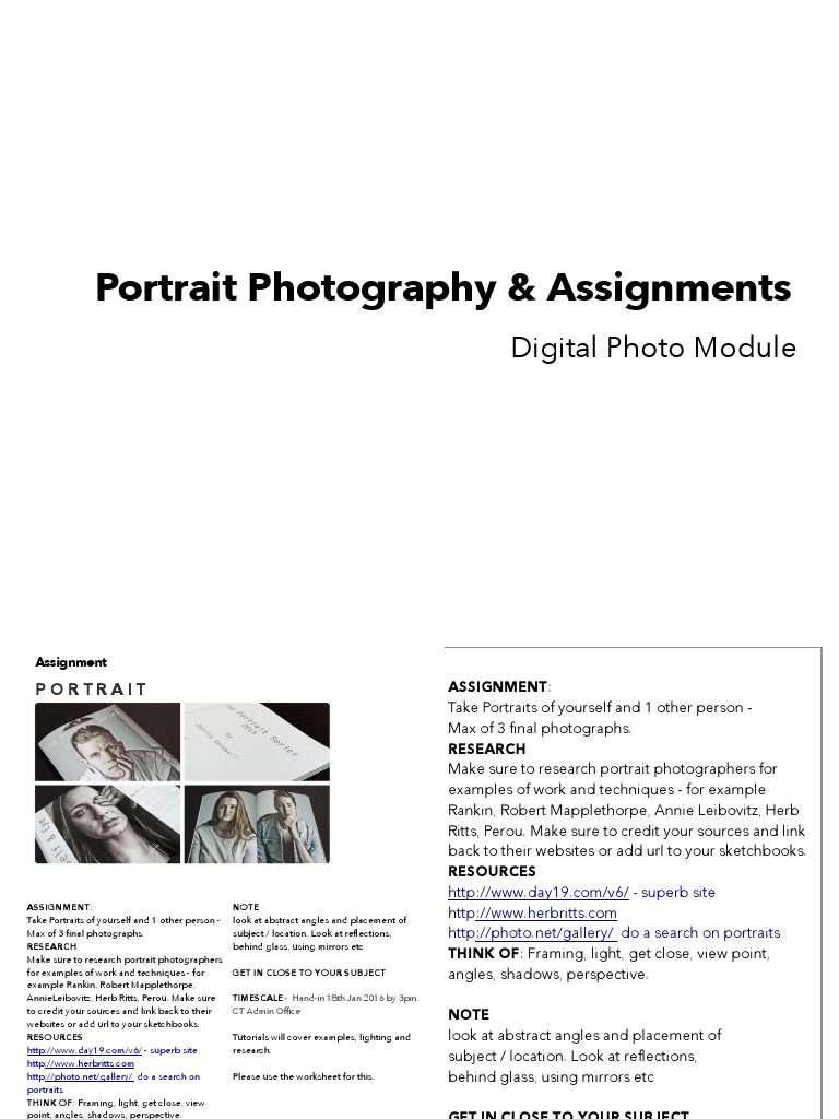 Portrait Photography & Assignments: Digital Photo Module | PDF ...