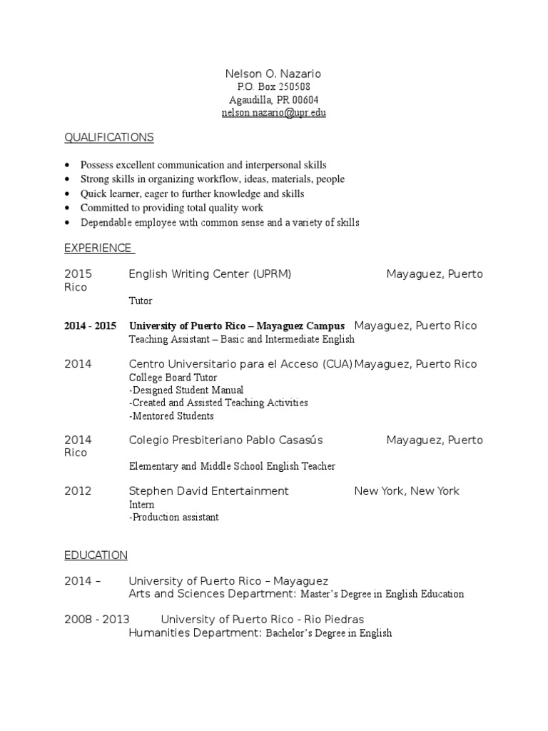 Nelson Nazarios Resume | PDF