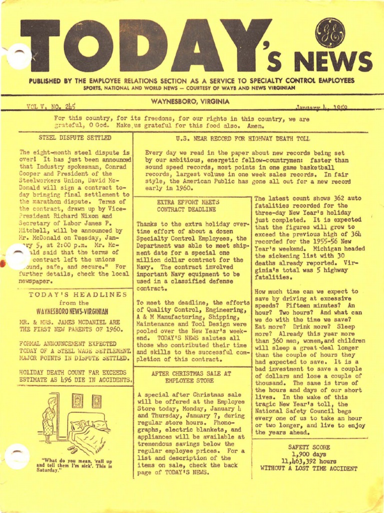 GE Today's News (1959) | Download Free PDF | Stocks | Business