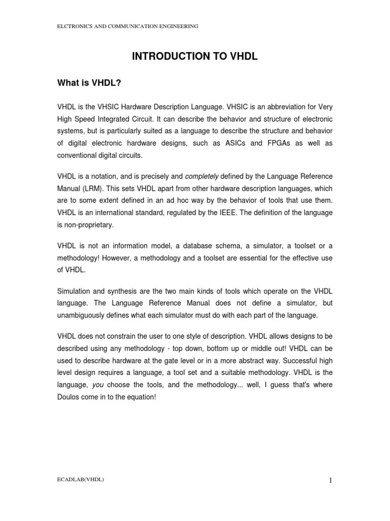 Introduction to VHDL in ECE | PDF | Logic Synthesis | Vhdl