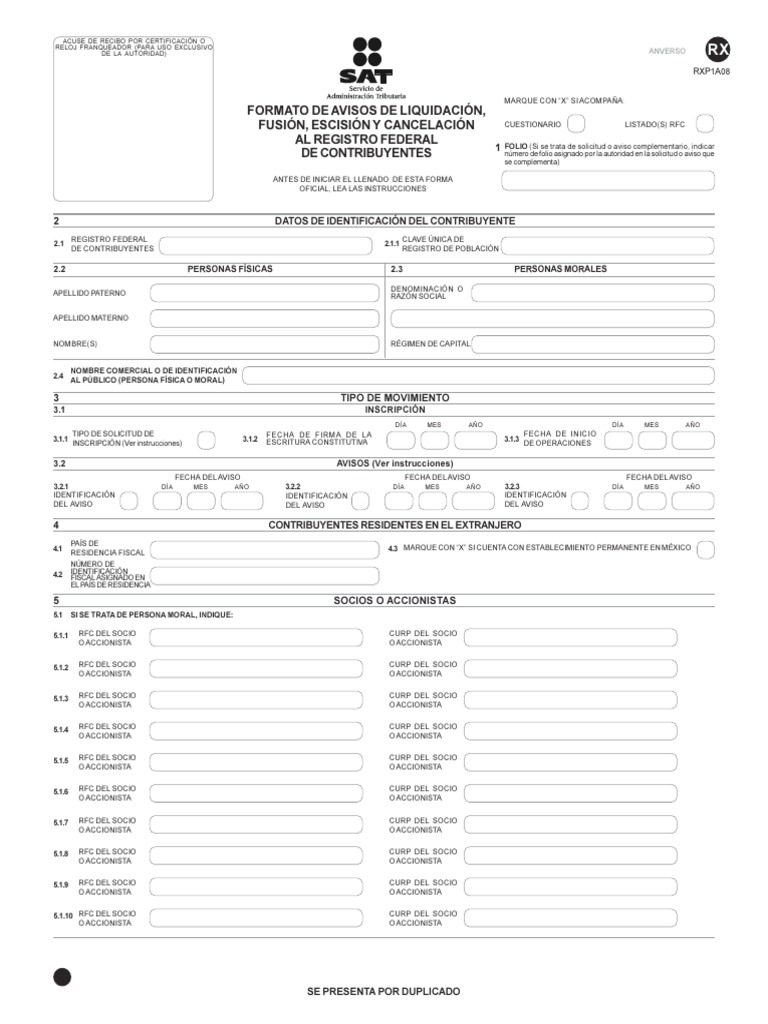 Formato - Incripción Al RFC | Liquidación | Gobierno