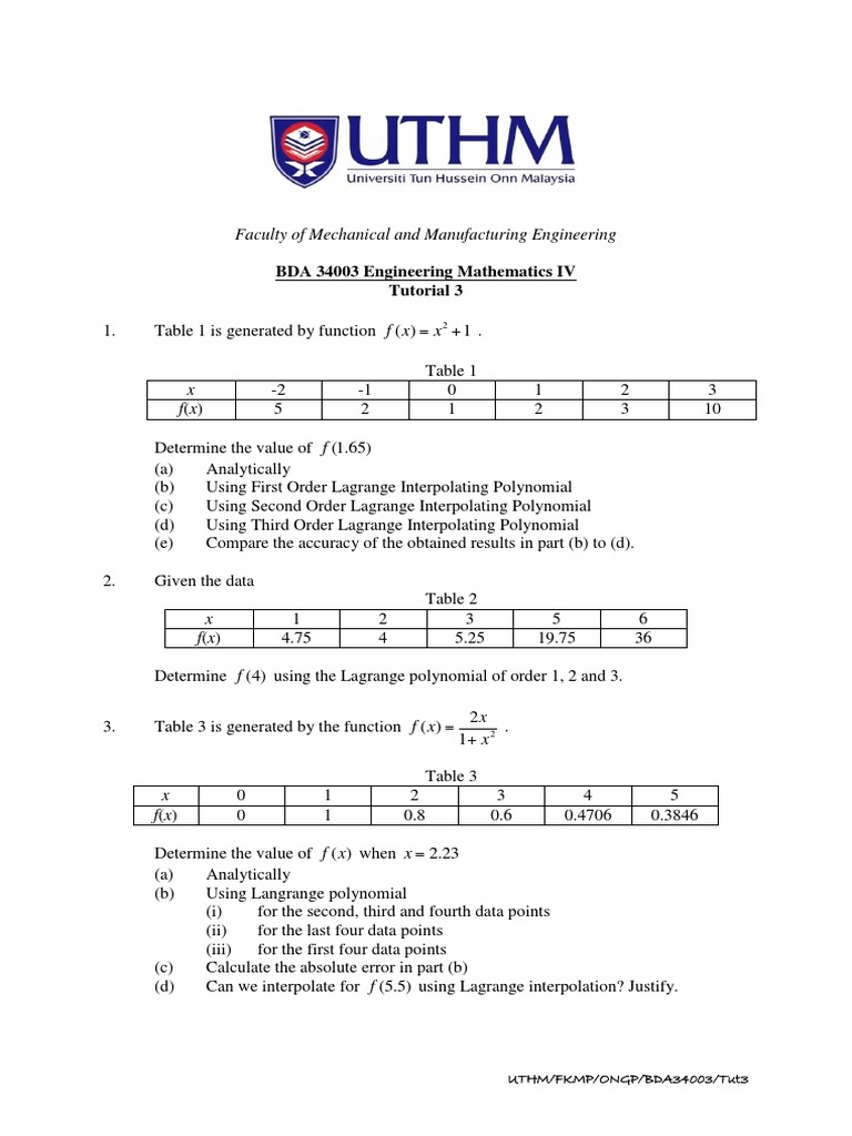 Engineering Mathematics IV Tutorial 3 | PDF