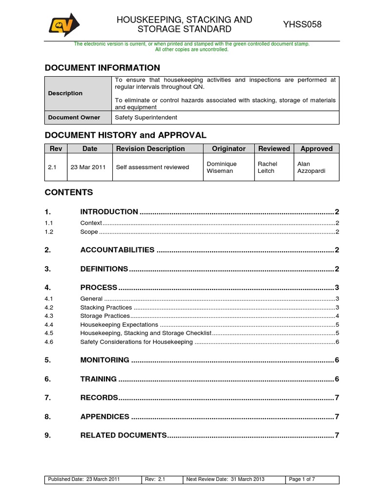 Housekeeping Stacking and Storage Standard | PDF | Pallet | Housekeeping