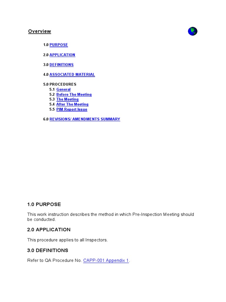 Pre Inspection Meeting