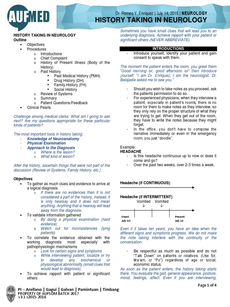 NEUROPrelims - History Taking in Neurology | PDF | Medical Diagnosis ...