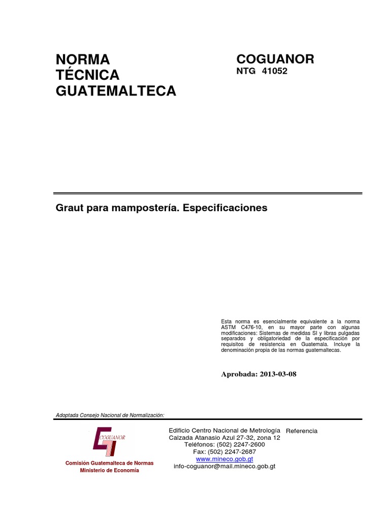 Norma NTG 41052 Astm c476-10 | PDF | Cemento | Hormigón