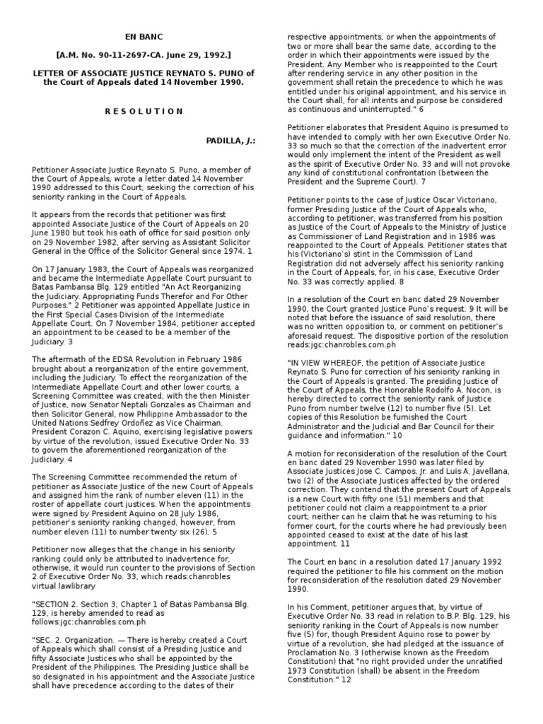 Letter of Associate Justice Puno | PDF | Corazon Aquino | Justice