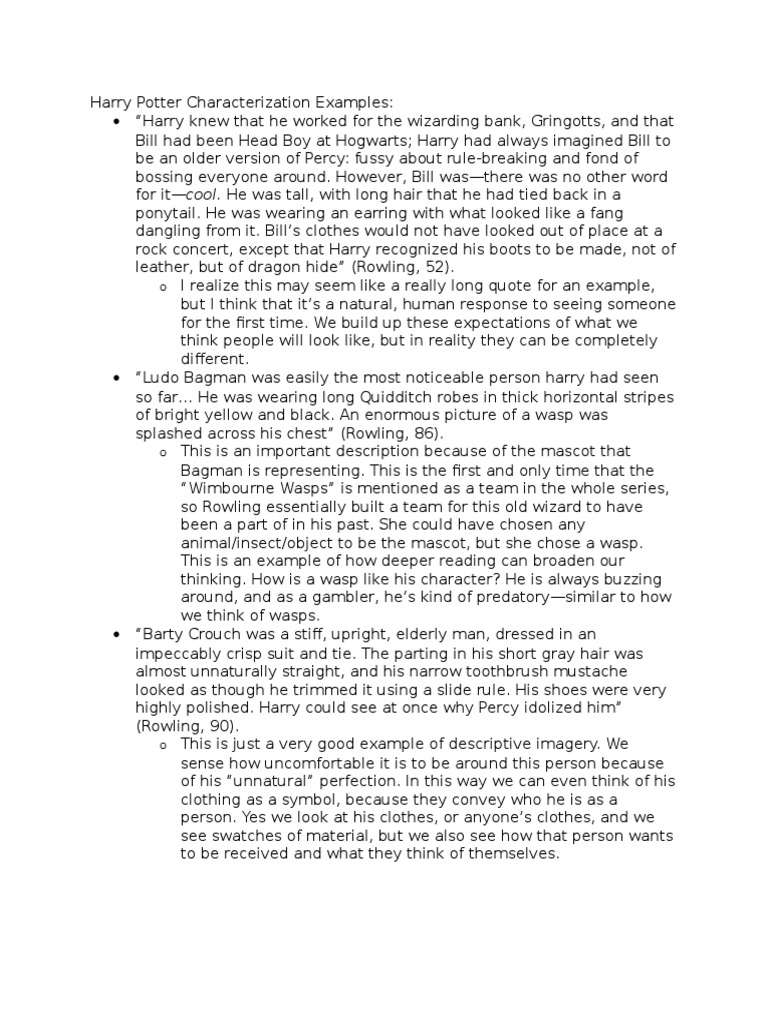 Harry Potter Characterization Insights | PDF