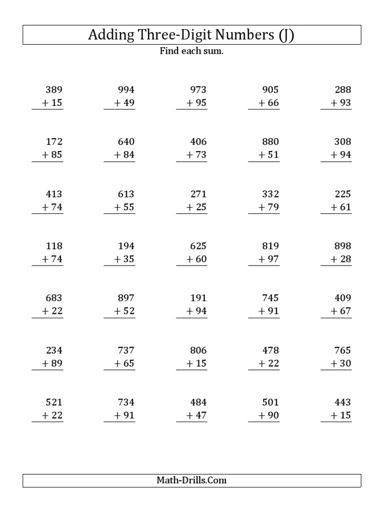 Three-Digit Addition Practice Worksheet | PDF