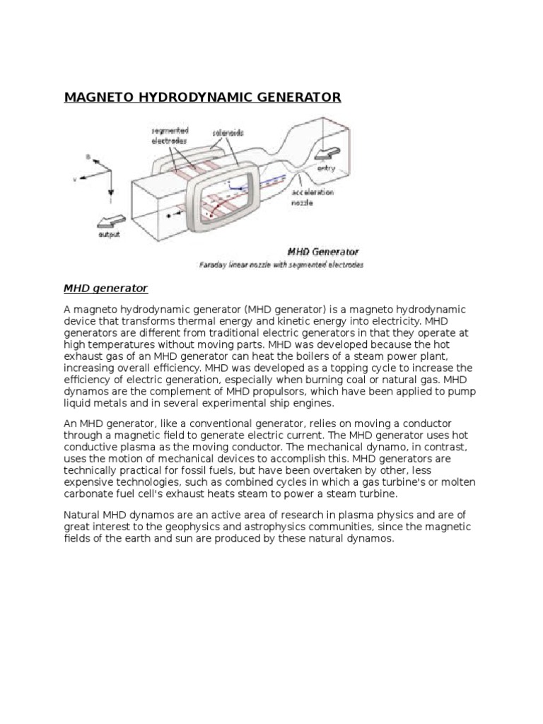 Magneto Hydrodynamic Generator | PDF | Electric Generator | Physics