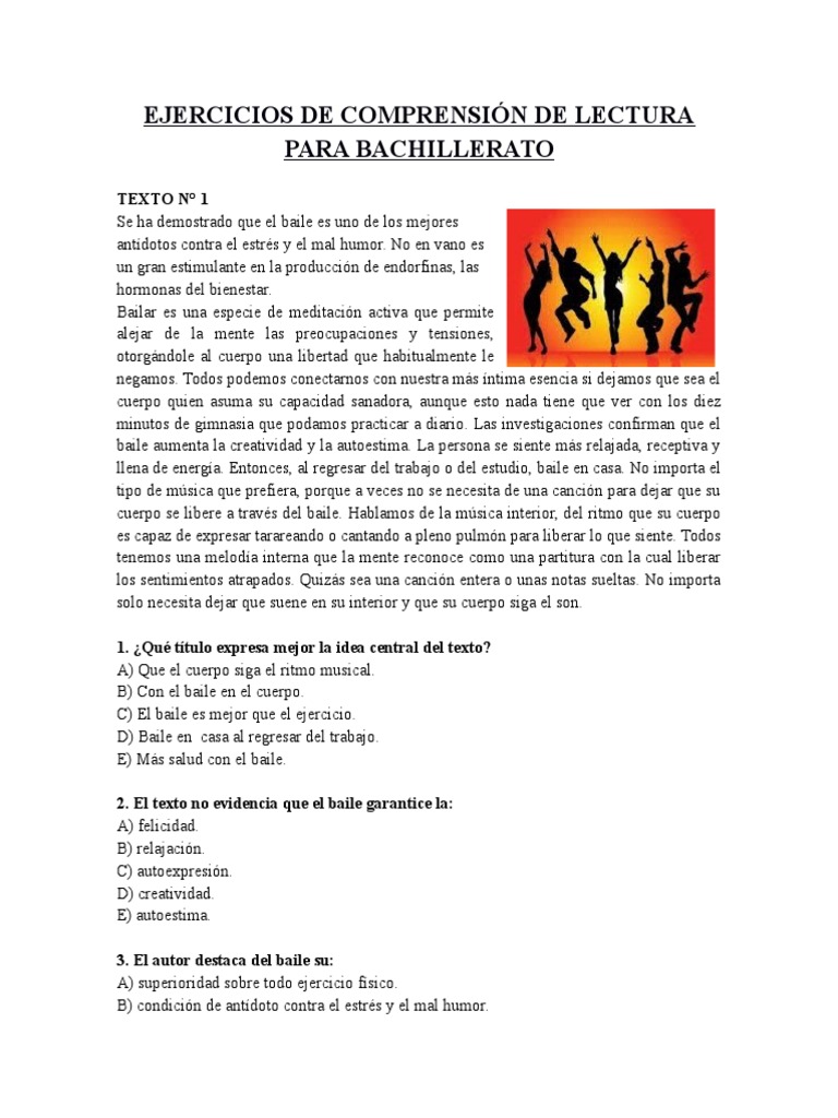 Ejercicios de Comprensión de Lectura para Bachillerato | PDF | Ejercicio físico | Amor