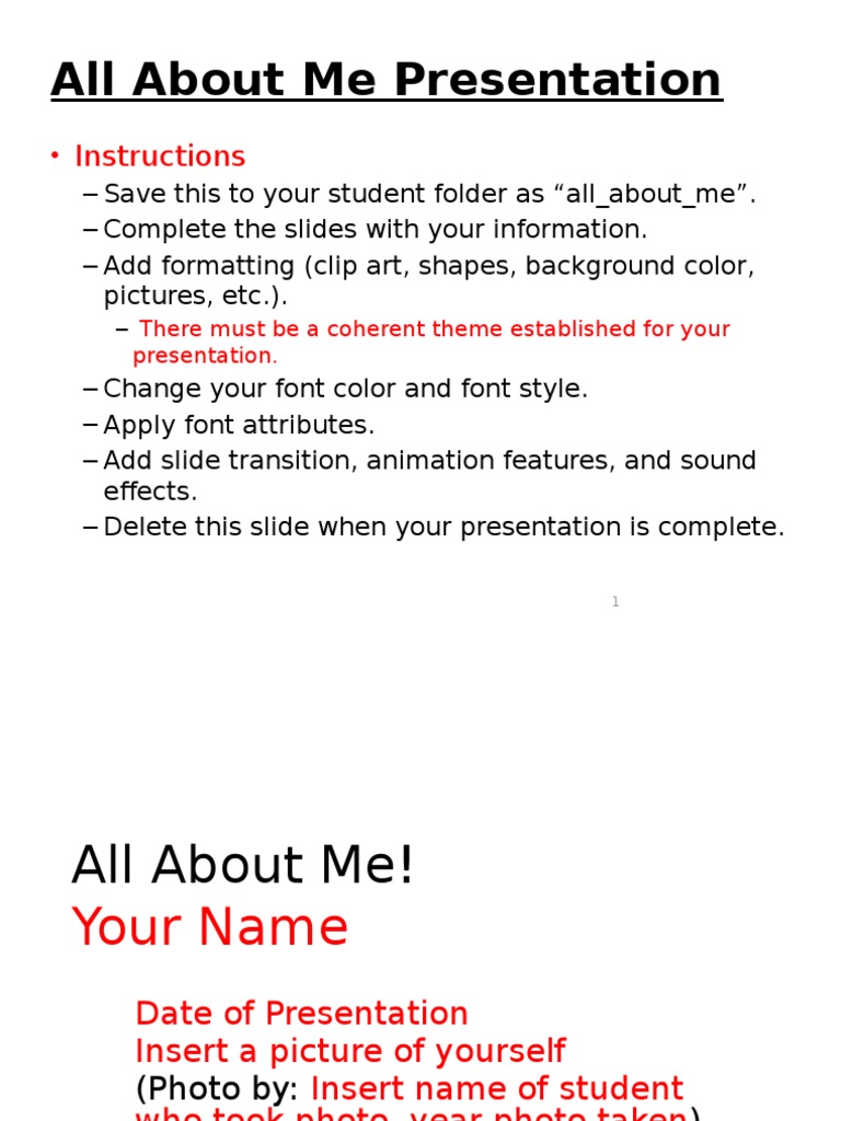All About Me Presentation Guide | PDF