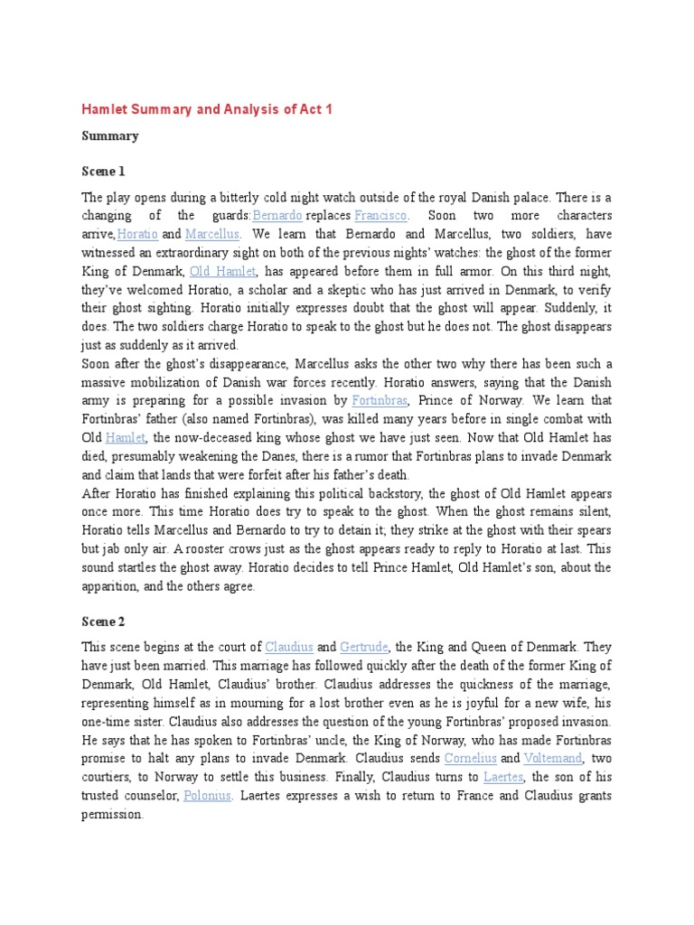 Hamlet Act 1 Summary and Analysis | PDF | Hamlet