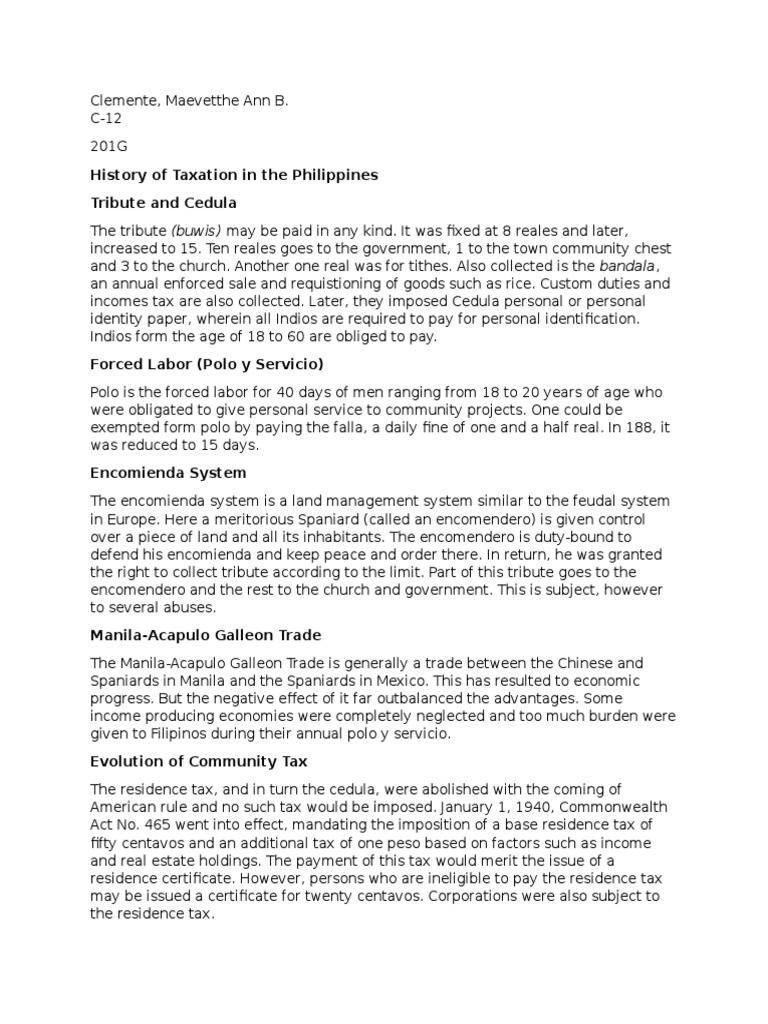 History of Taxation in The Philippines Tribute and Cedula | PDF | Taxes ...