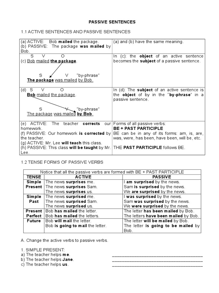 Active and Passive Sentence Examples | PDF | Grammatical Tense | Verb