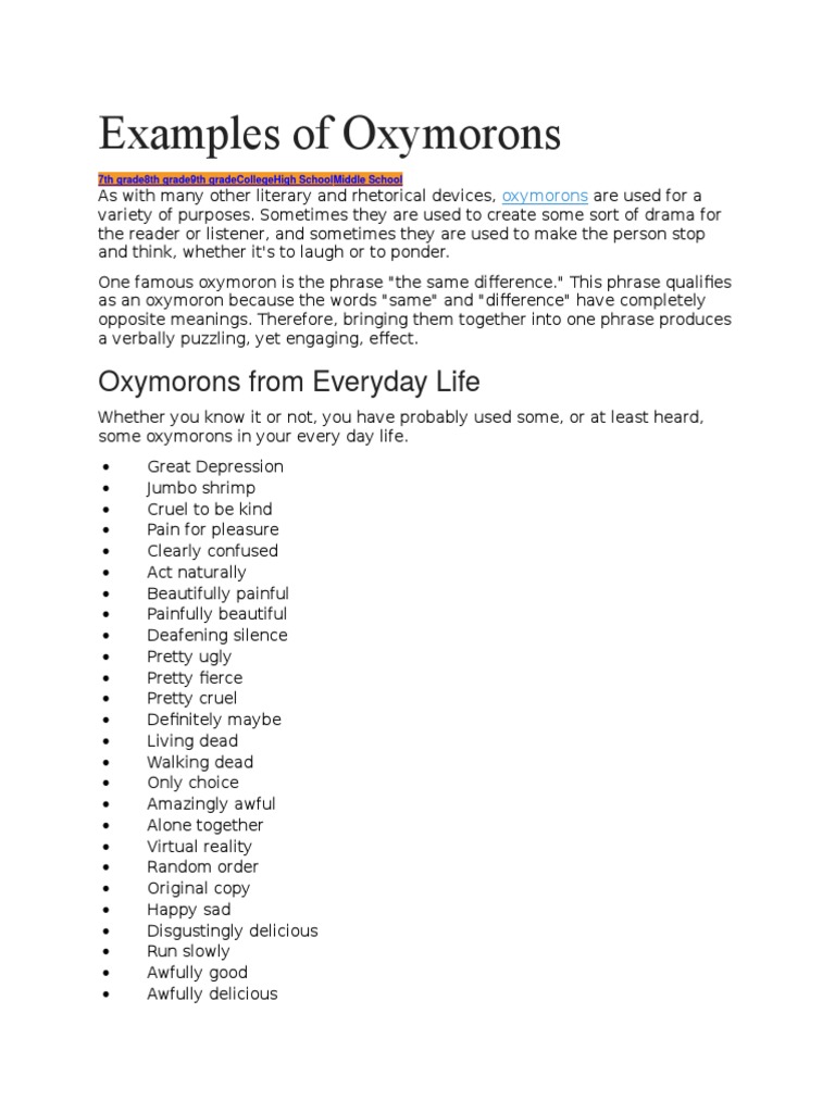Examples of Oxymorons | PDF