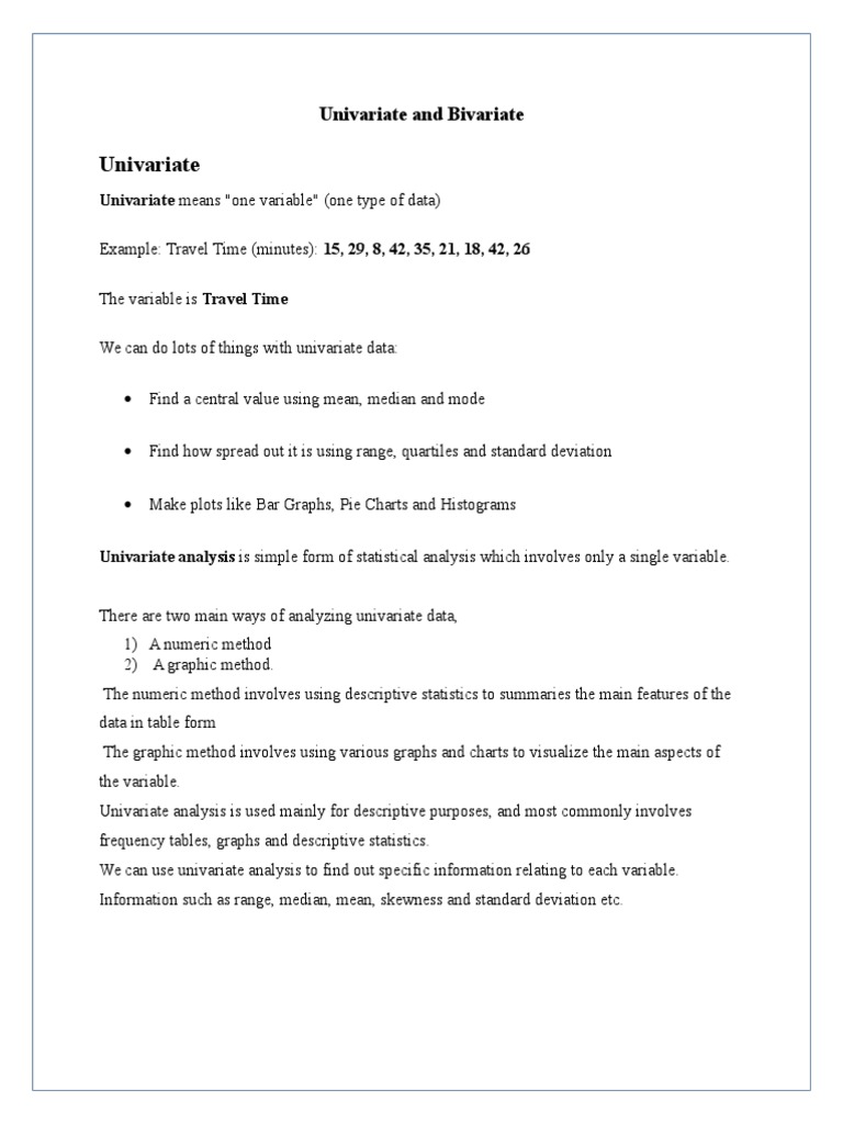 Univariate vs Bivariate Data Analysis | PDF | Descriptive Statistics ...