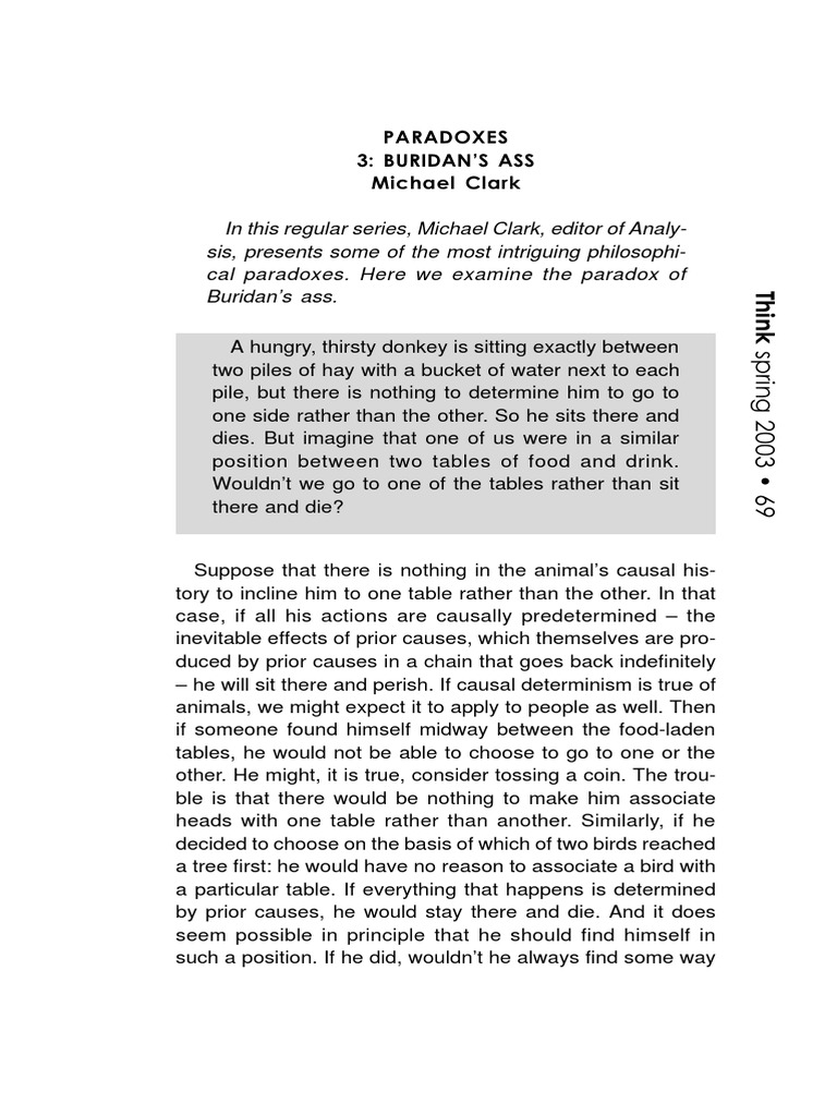 Buridan's Ass Paradox Explained | PDF | Determinism | Western Philosophy