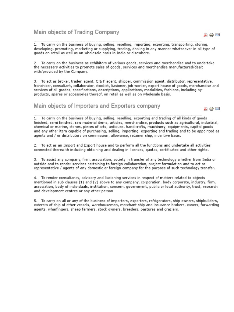Main Objects of Trading Company | Download Free PDF | Exports ...