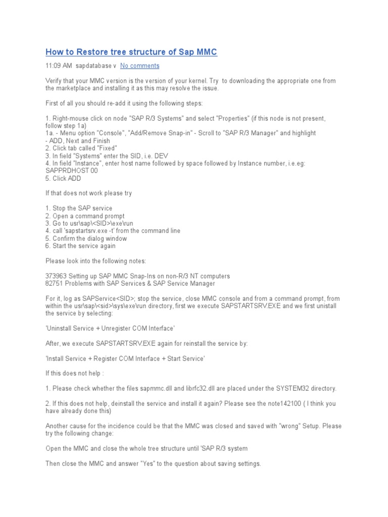 How To Restore Tree Structure of Sap MMC | PDF