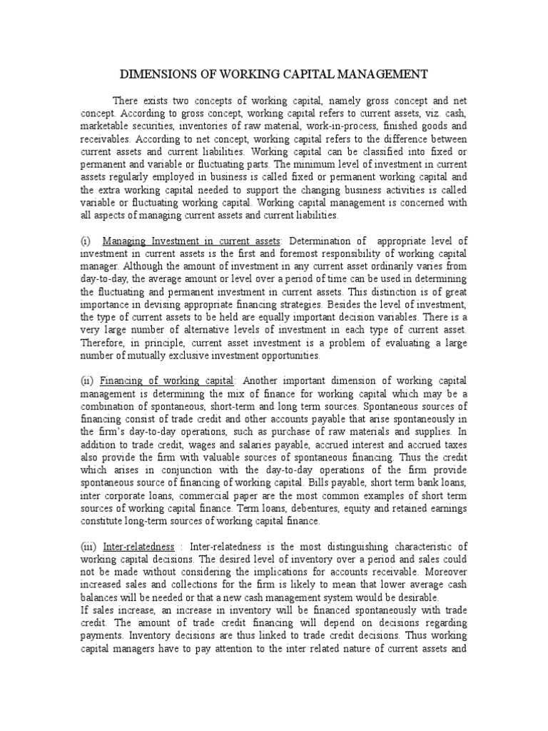 Dimensions of Working Capital Management | PDF | Working Capital ...